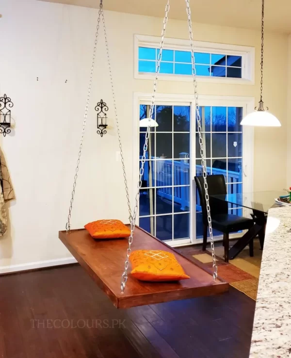 Solid Wood Swing with Chain, 3 seater Jhula, Large wooden Swing ...